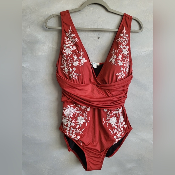 Sundance | Swim | Sundance Floral Embroidered Wrap Look Burgundy One ...